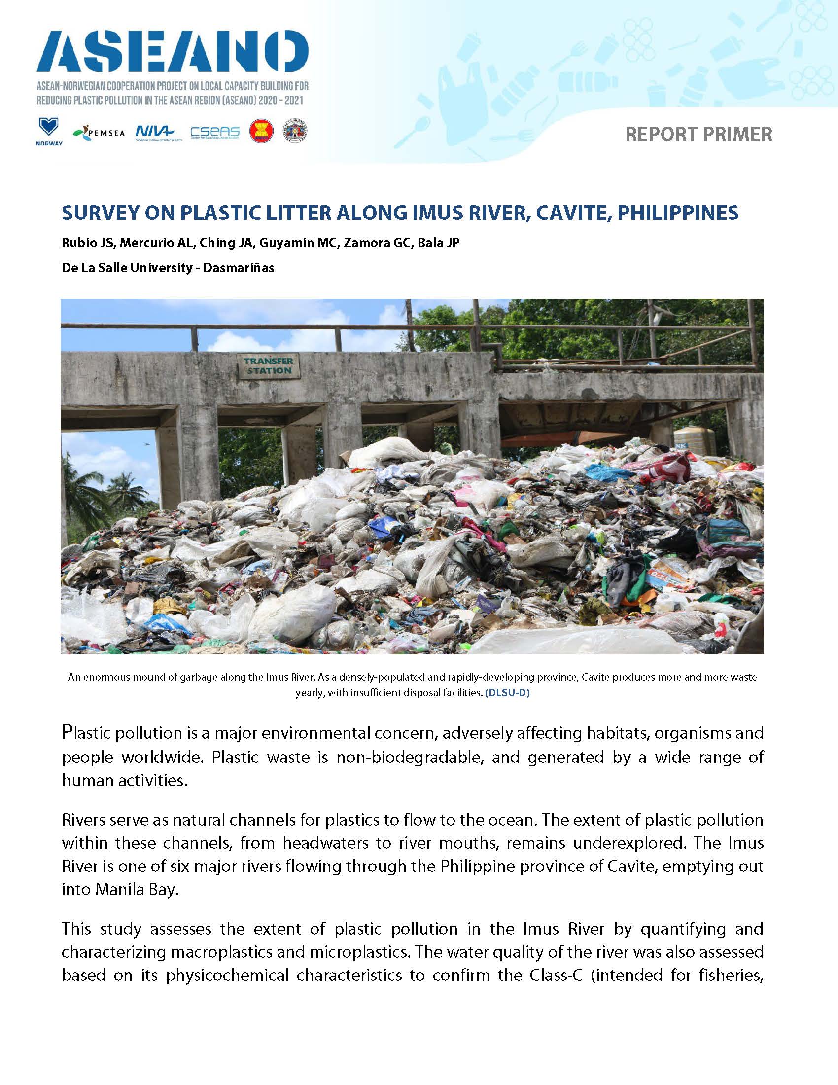 ASEANO Primer: Survey on Plastic Litter Along Imus River | PEMSEA